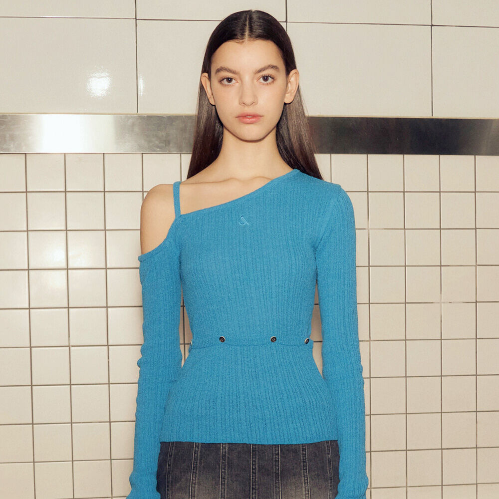 애프터아워즈 TWO WAY RIBBED ASYMMETRIC KNIT TOP (MARINE BLUE) - 위시버킷