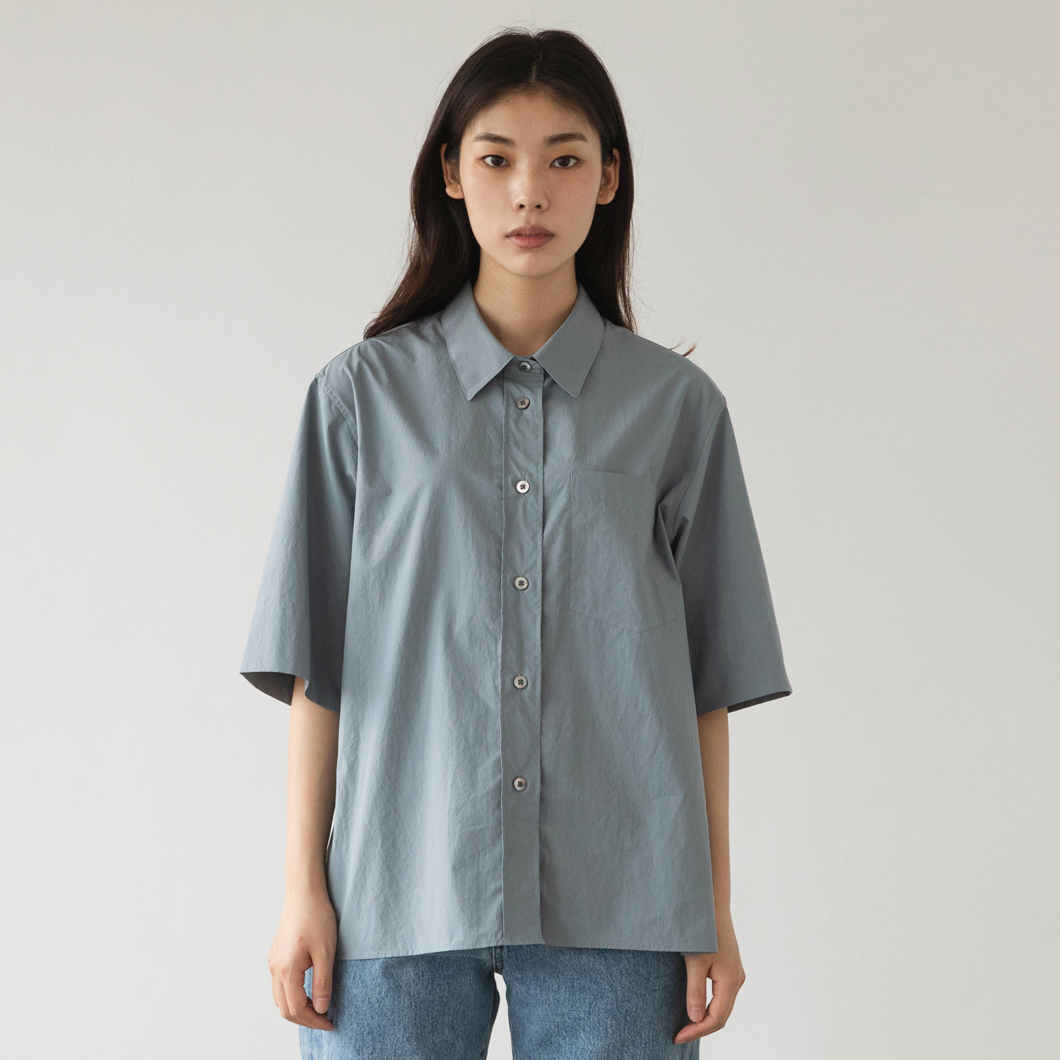 스왈로우라운지 21SS Women Reporter Shirt (Ash Blue) - 위시버킷