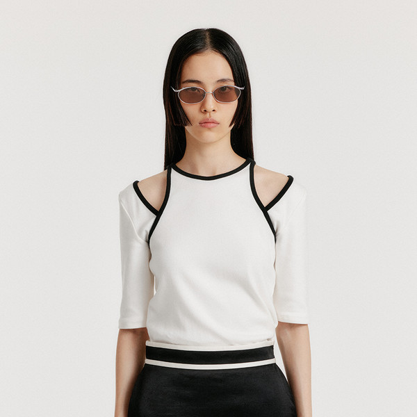 잉크 YOUEL Half Sleeve Cutout Top - White - 위시버킷