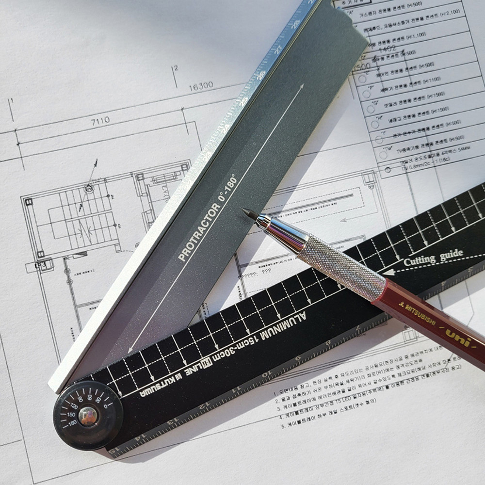 어른들의문구 KUTSUWA HiLINE 종이가 깨끗하게 잘리는 알루미늄 접이식 자 30cm / 각도자 - 위시버킷