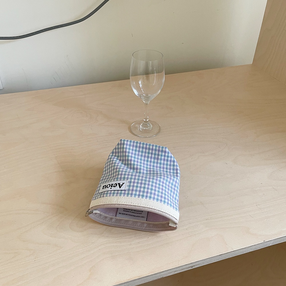 아에이오우 Aeiou Basic Pouch (M size) (M size) Melody Purple Blue Check - 위시버킷