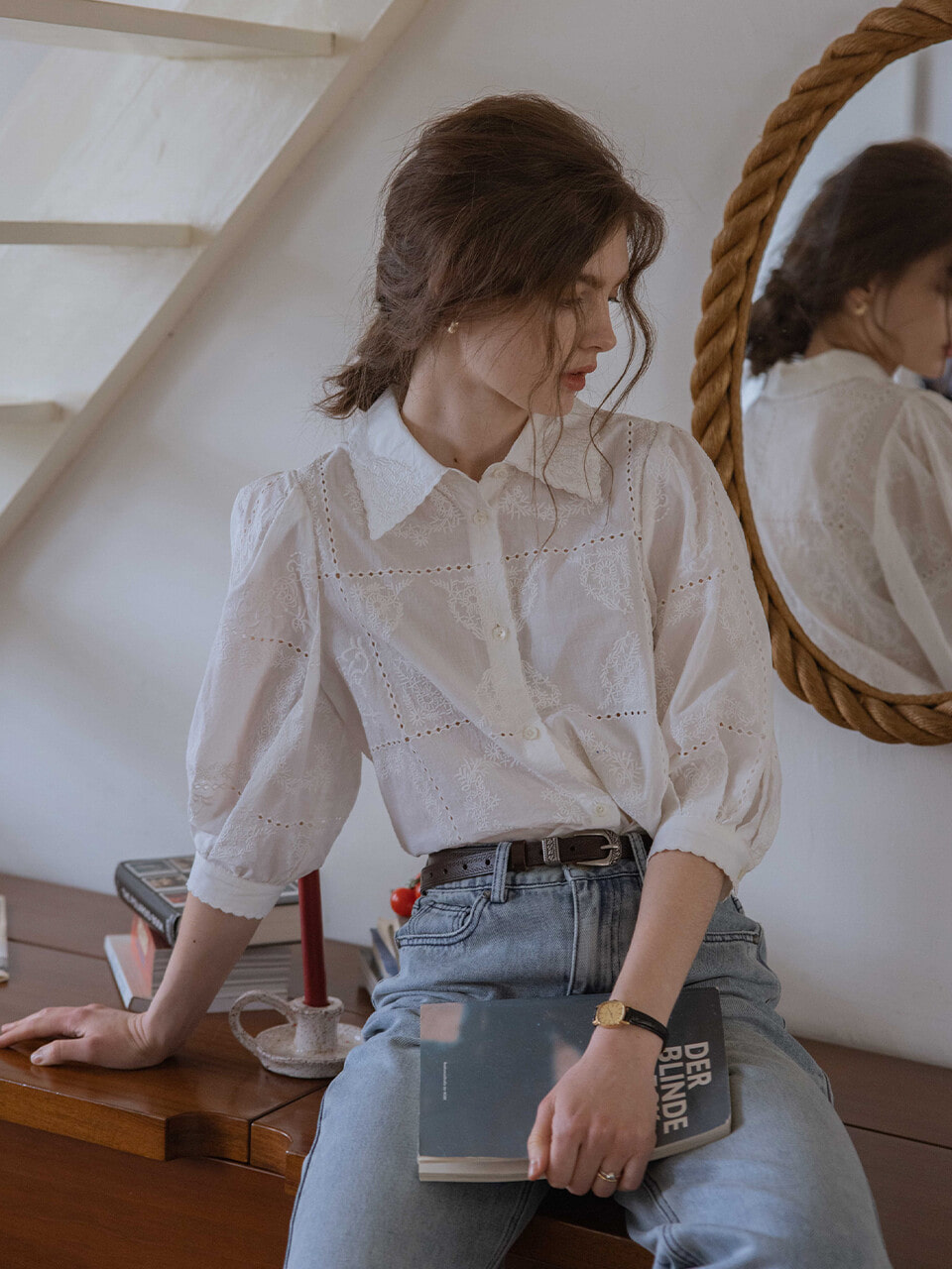 르니나 VERNA embroidery puff sleeve shirt_white - 위시버킷