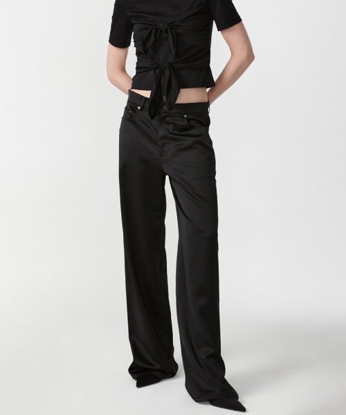 이안조 SATIN MID WAIST LARGE PANT (BLACK) - 위시버킷