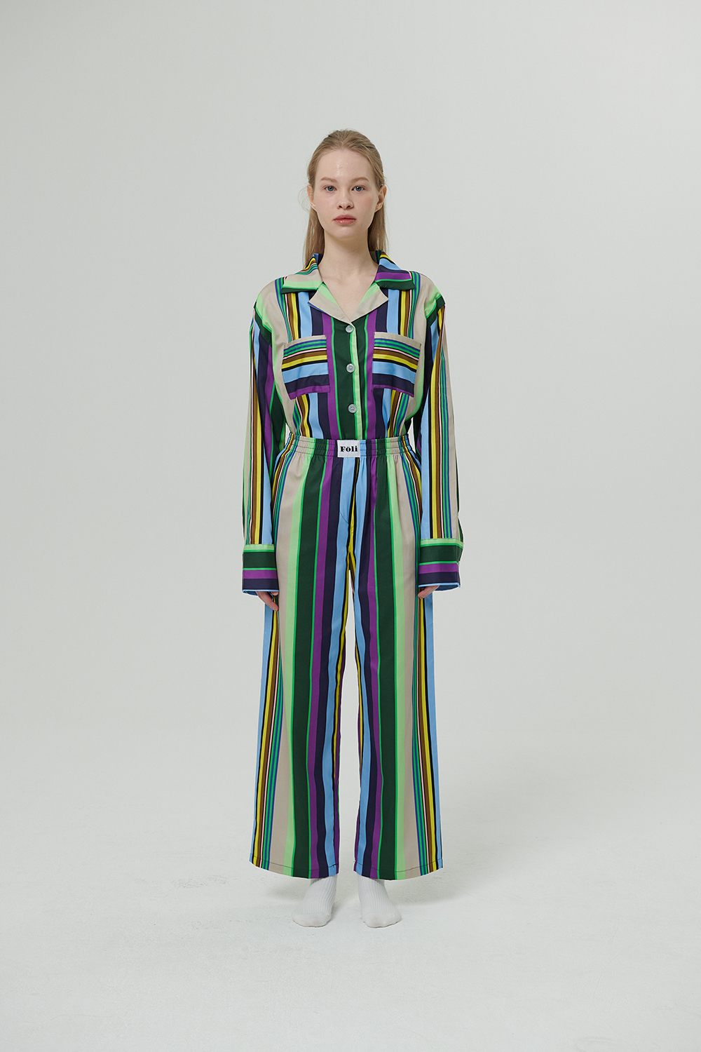 폴리 *김나영님 착용* (W) Funky Stripes PJ Set (2pcs), Greenish - 위시버킷