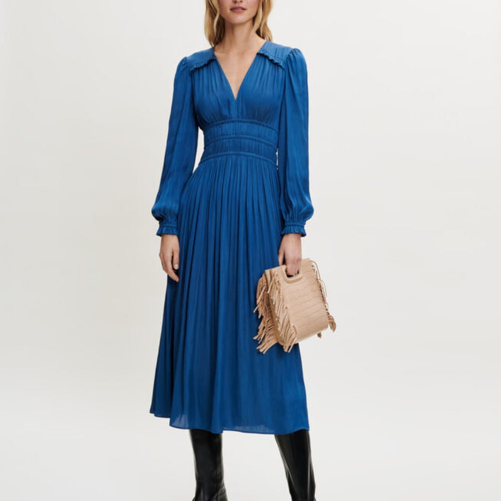 마쥬 MAJE / 마쥬 스모크드 새틴 원피스 Satin dress with smocked waist - 34 - 위시버킷