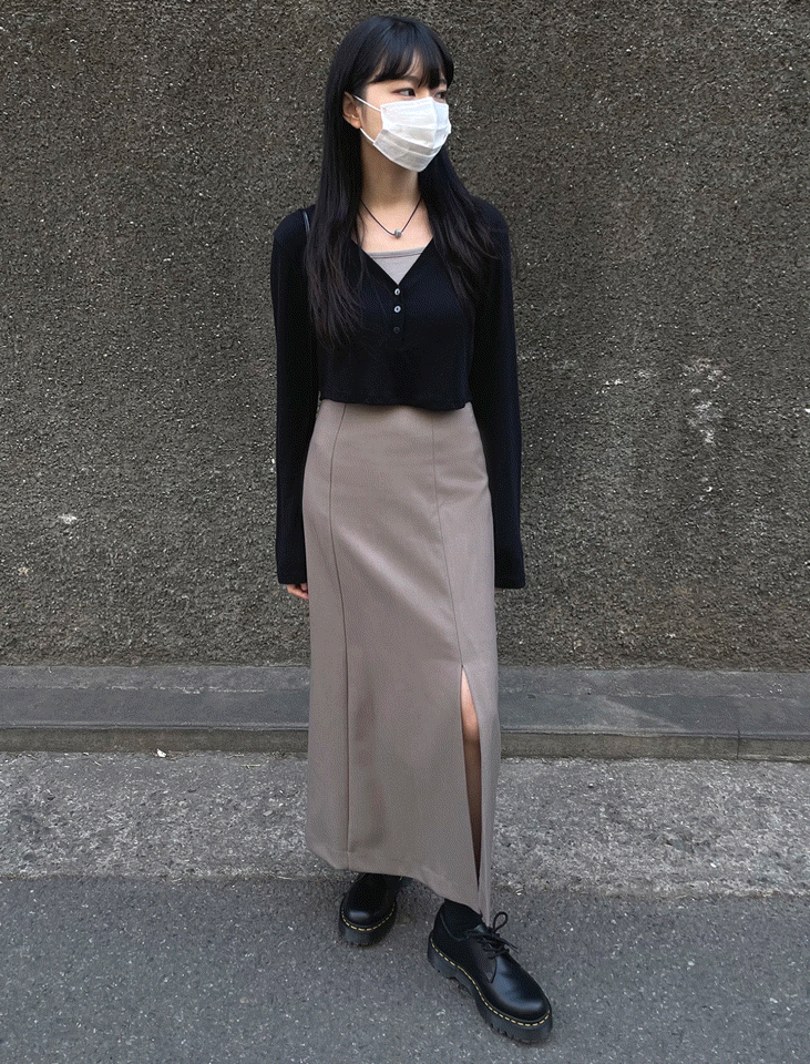 벤어웨이 [MADE] FW 에인 슬릿 h라인 롱 스커트 (2col) - 위시버킷