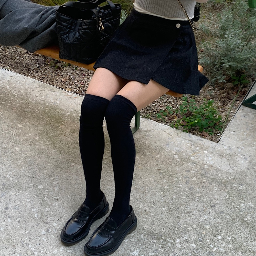 케이삭스 (당일) 케이싹 ksox 무지 오버니 삭스 (2col) 블랙,차콜 반스타킹 - 위시버킷