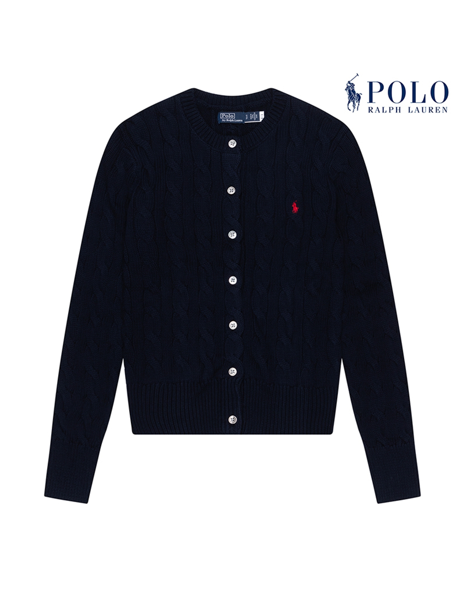 폴로 랄프 로렌 [POLO RALPH LAUREN] 폴로 랄프로렌 여성 케이블 니트 코튼 크루넥 가디건 네이비 - 위시버킷