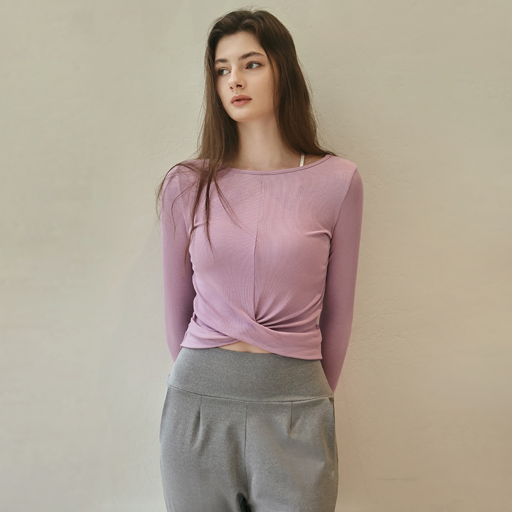 데비웨어 여성 요가복 DEVI-T0095-라벤더 필라테스 릴리즈 꼬임 롱슬리브 - 위시버킷