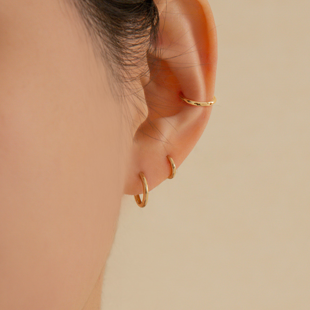 룬느 14k 골드 심플 라운드 원터치 링 귀걸이 (14k 골드)(3size) a01 - 위시버킷