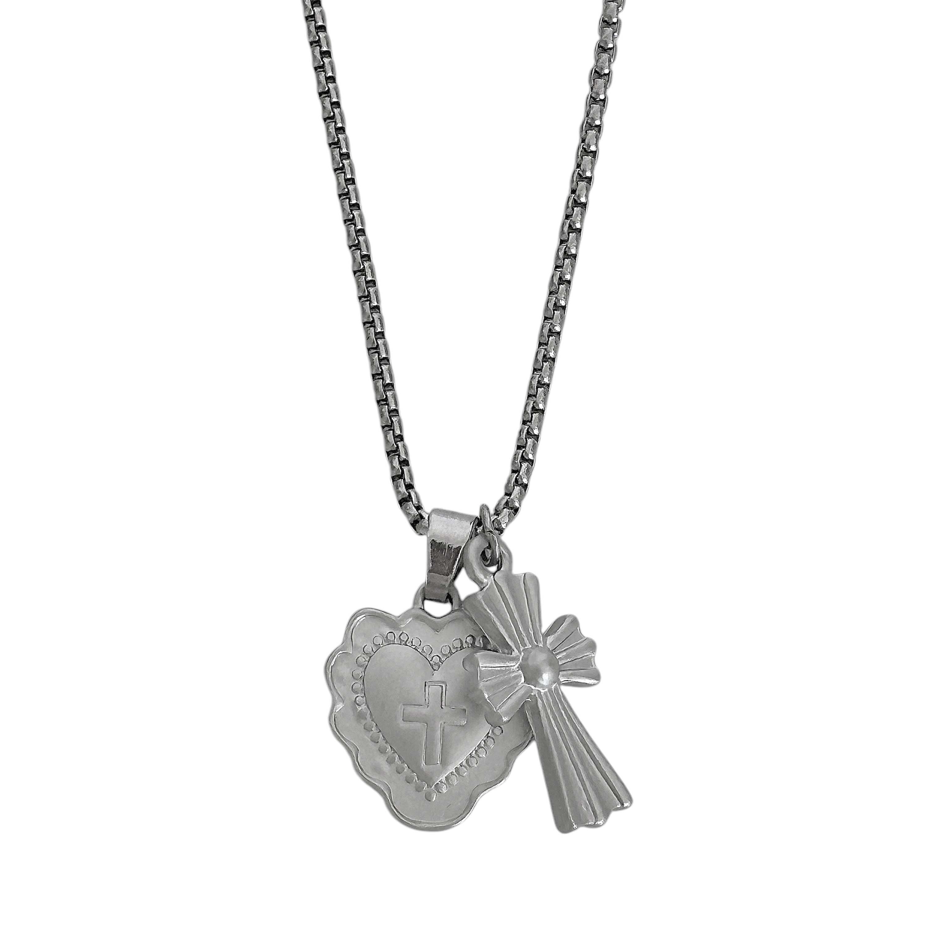 오퓨즈 matt heart cross necklace - 위시버킷