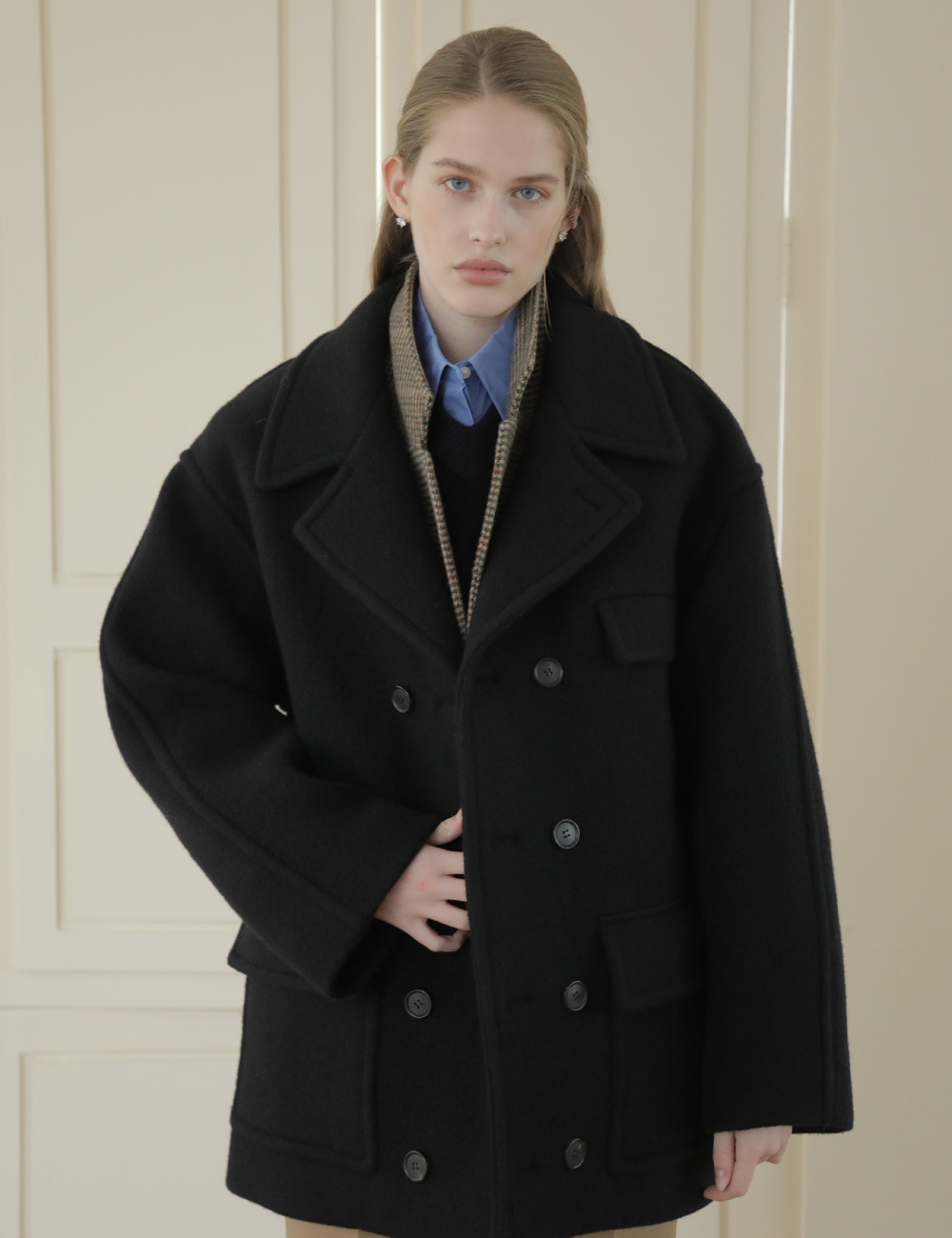 노미나떼 Milton Oversized Double Peacoat (Navy) - 위시버킷