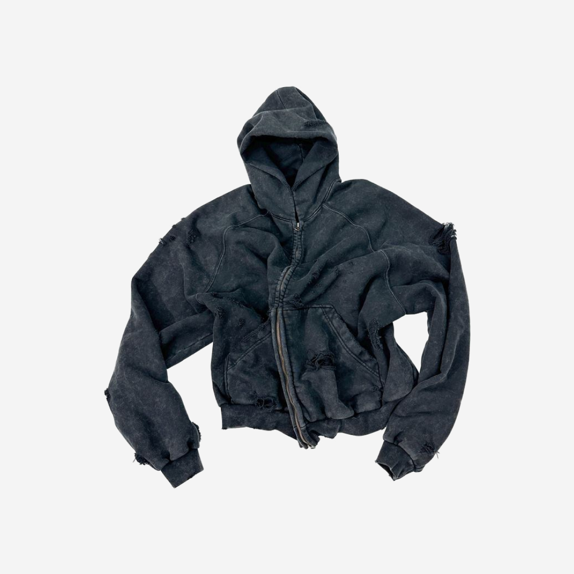 논노드 Nonnod x Shinsegae Distressed Zip-Up Hoodie Washed Black - 위시버킷