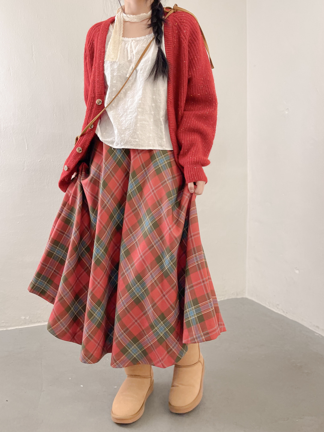 세컨드클로젯 check red flare skirt A5865 - 위시버킷