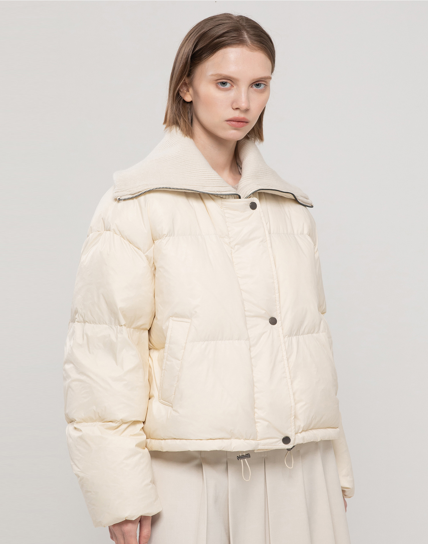 제이마크뉴욕 Knit collar duck-down short padded - Ivory - 위시버킷