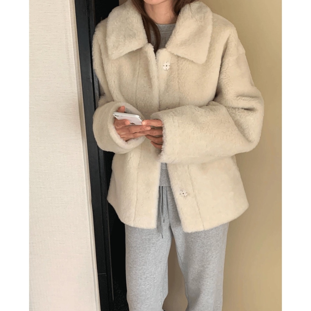 진심 jinsim 진심 블랑 시어링 무스탕 양털 카라 자켓 (2colors) - 위시버킷