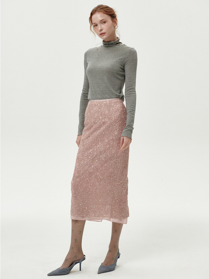 오앨 OUEL LACE SPANGLE SKIRT_PINK - 위시버킷