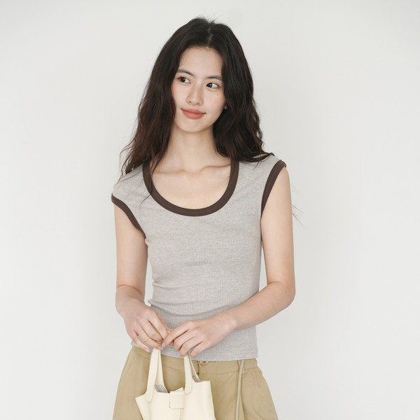 네버씬비포 Contrast Cap Sleeve Top - 위시버킷