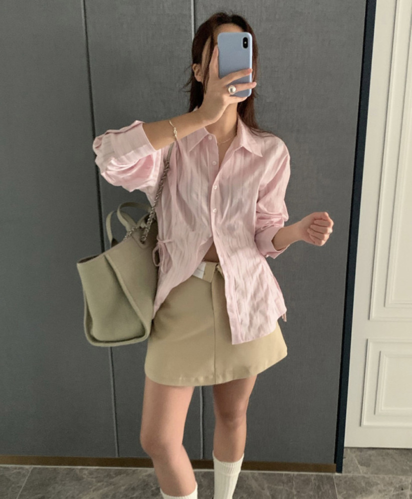 오큐페 [핑크당일]포스터 메모 셔츠 (2col) poster 리본 셔츠블라우스 - 위시버킷