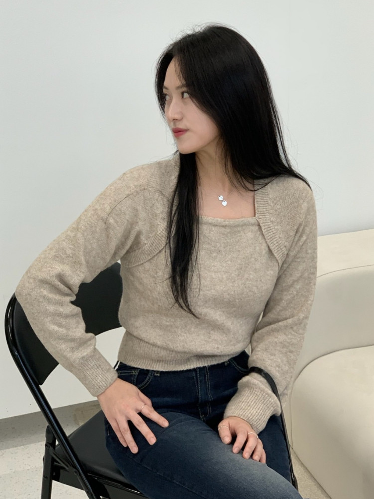 아토그 르베토 겹볼레로 스퀘어넥 긴팔니트(2color) - 위시버킷