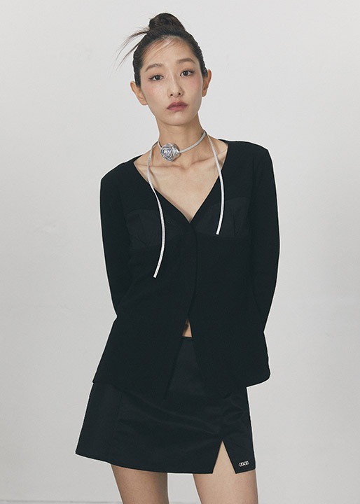 티멀 SK001 : SLIT NYLON MINI SKIRT (BLACK) - 위시버킷