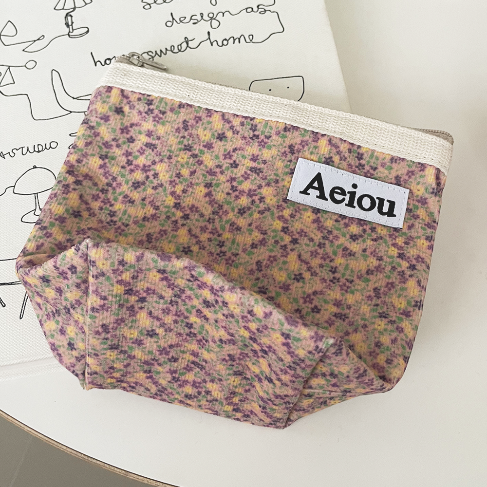 아에이오우 Aeiou Basic Pouch (M size) Grandma Flower Corduroy Purple - 위시버킷