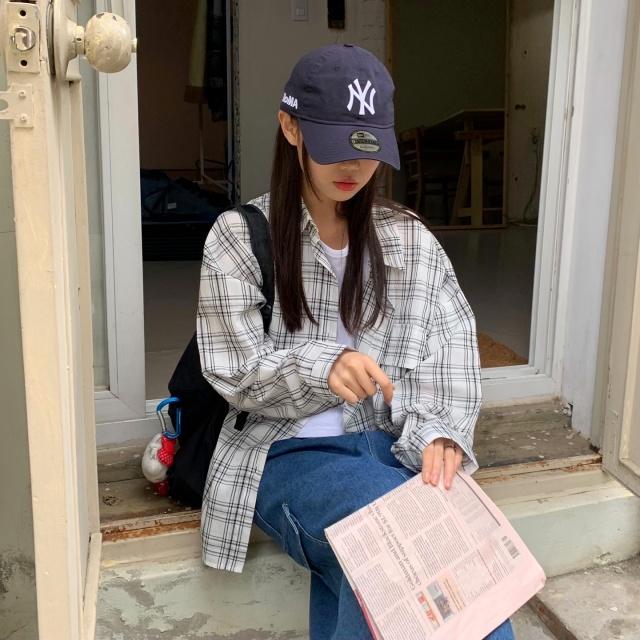 비비룸 [남친남방2 Unisex] 미드나잇 체크 오버핏 남방 셔츠 위시버킷