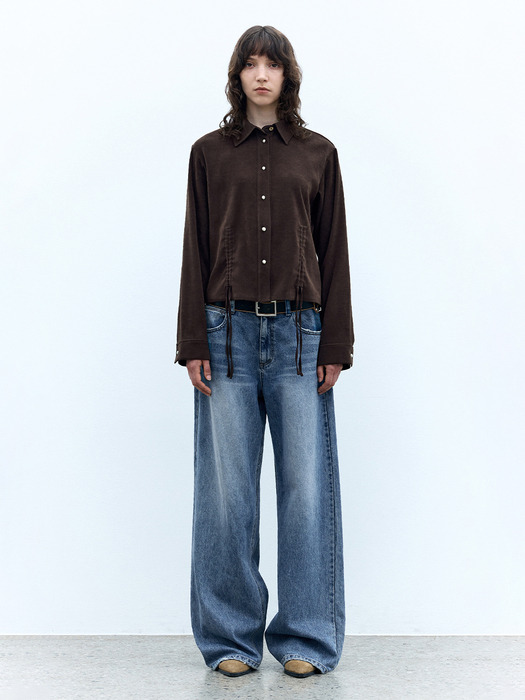 인사일런스 우먼 [CALIK] 로우 웨이스트 와이드 진 BLUE - 위시버킷