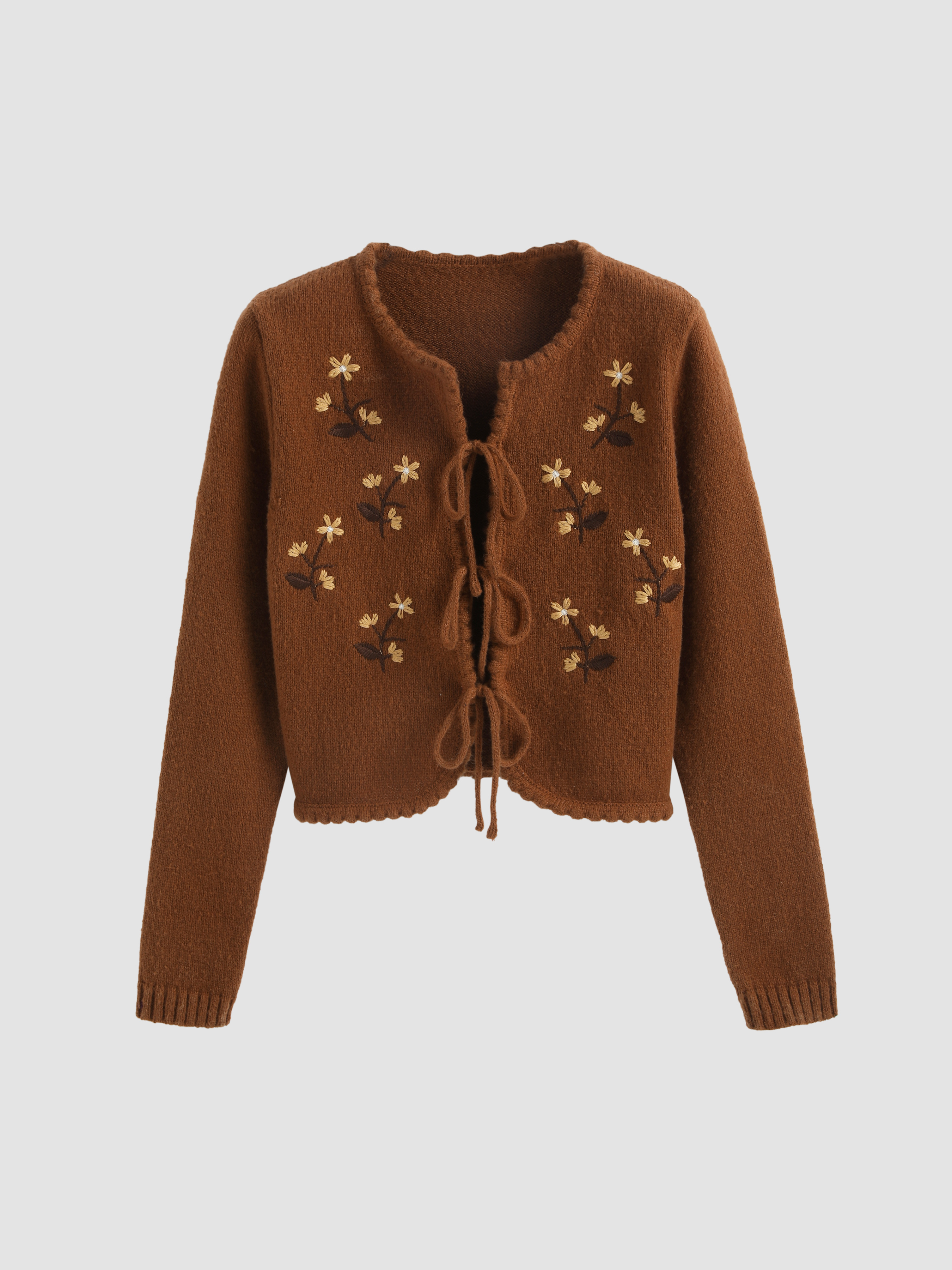 사이다 CIDER Floral Embroidery Knotted Cardigan - 위시버킷