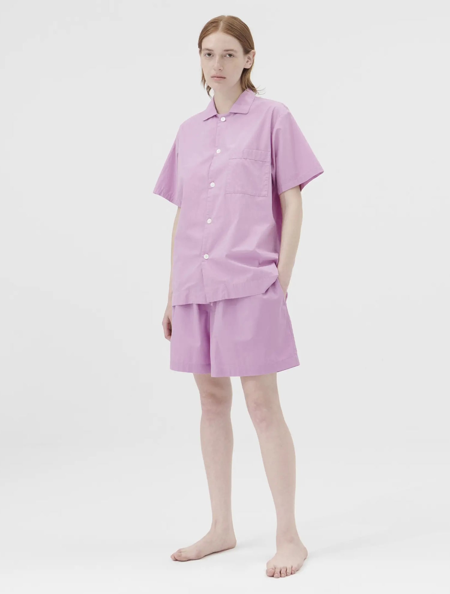 테크라 Poplin Pajamas Short Sleeve Shirts - Purple Pink - 위시버킷