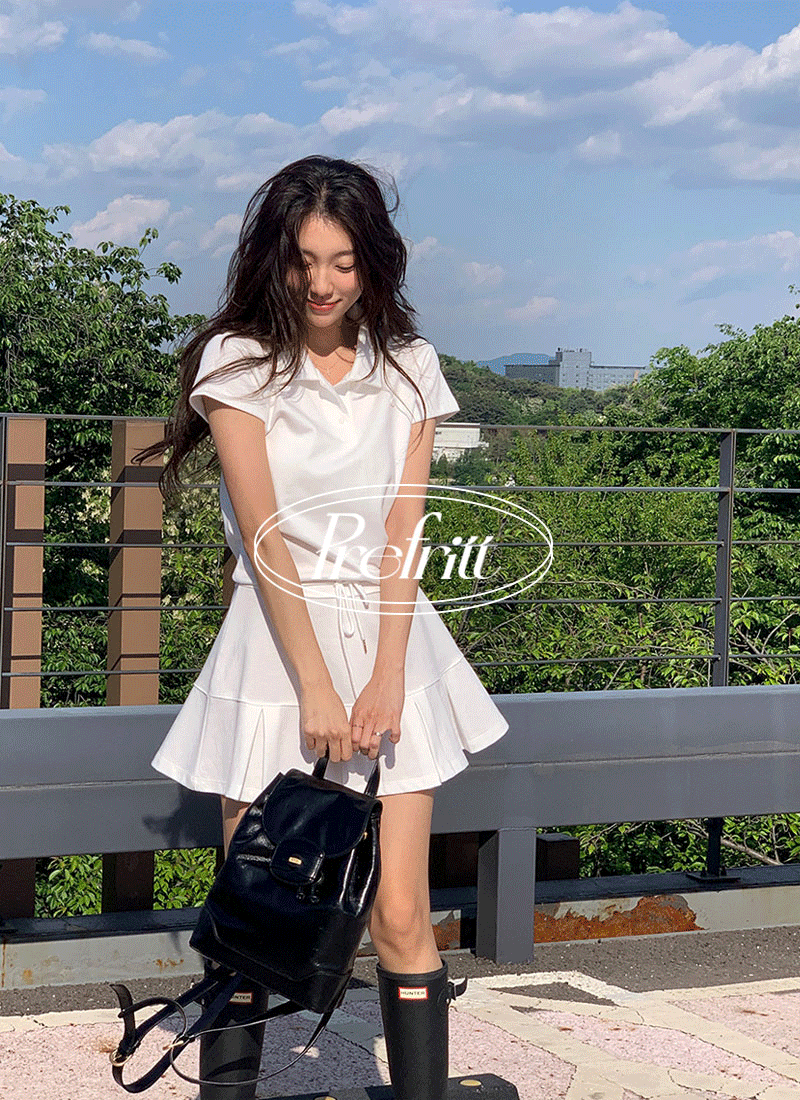 위드블룸 [PreFritt] Bubble gum PK string pleats one-piece - 위시버킷