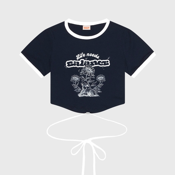 스너기스트 Cropped String T-shirts - White&Navy - 위시버킷