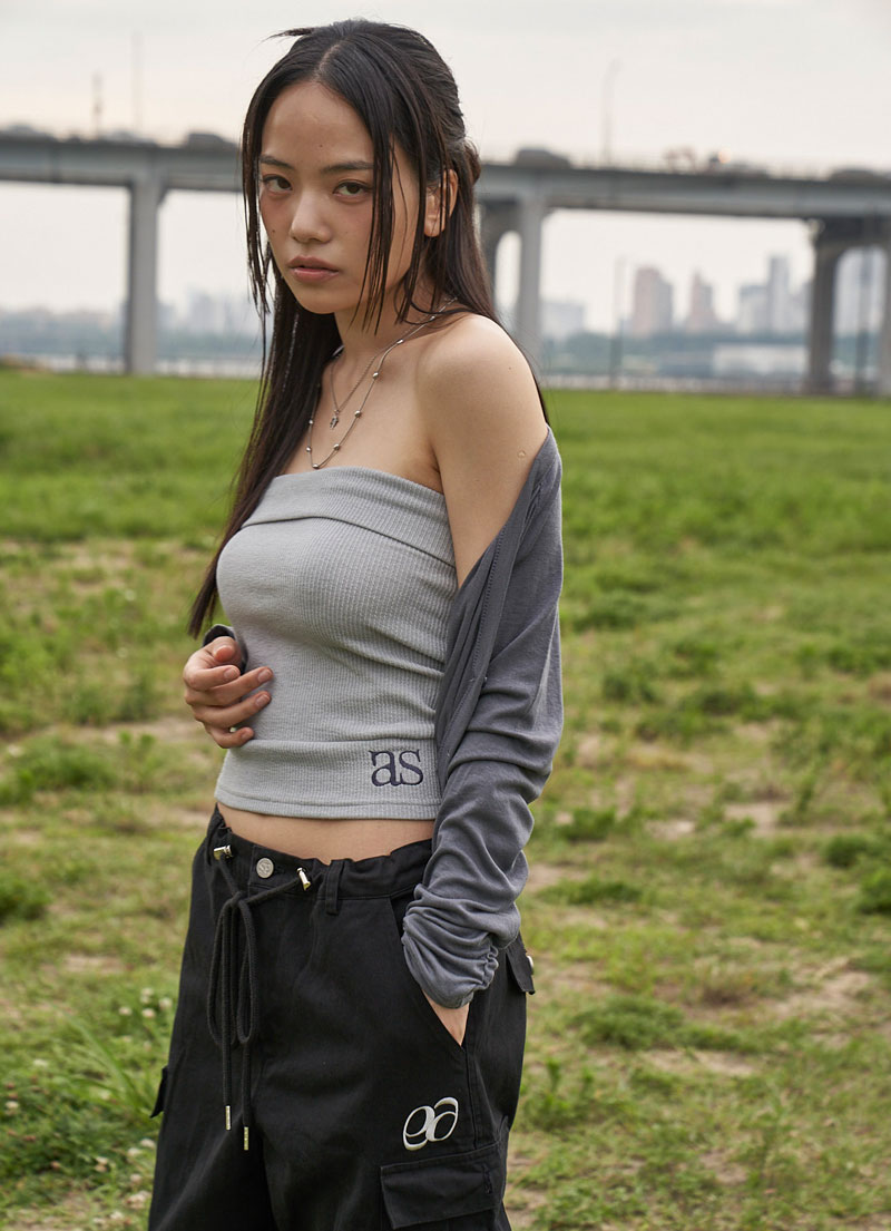 애즈온 FOLDING RIBBED TUBE TOP / SORA - 위시버킷