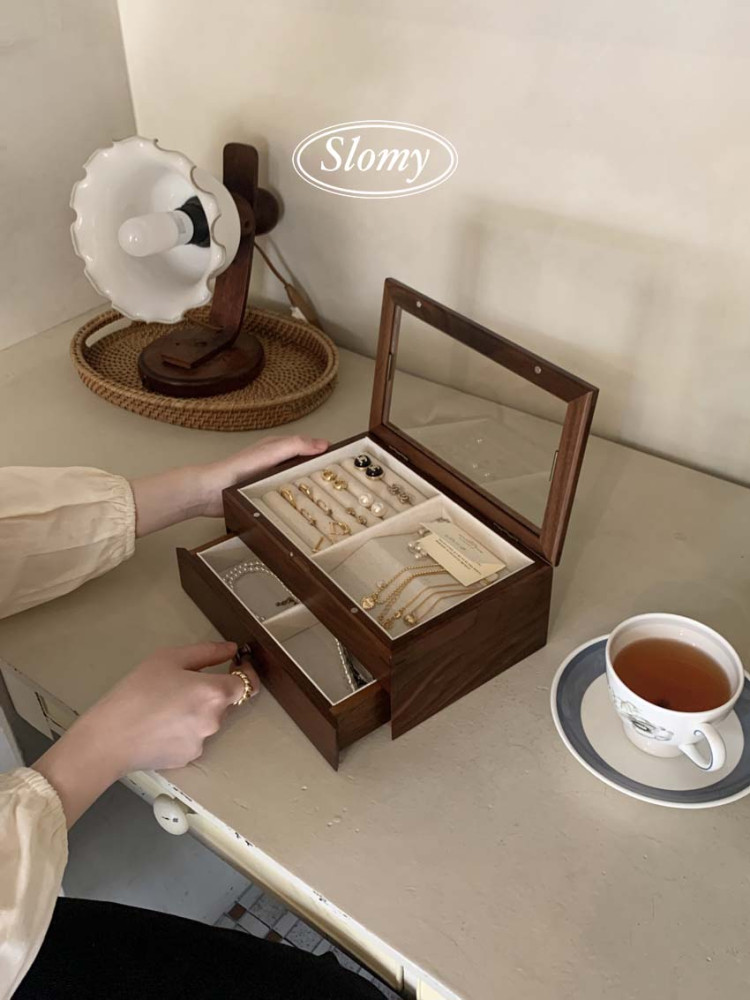 세러데이룸 [Slomy자체제작]2단 네츄럴 우드 악세사리 보관함 - 위시버킷