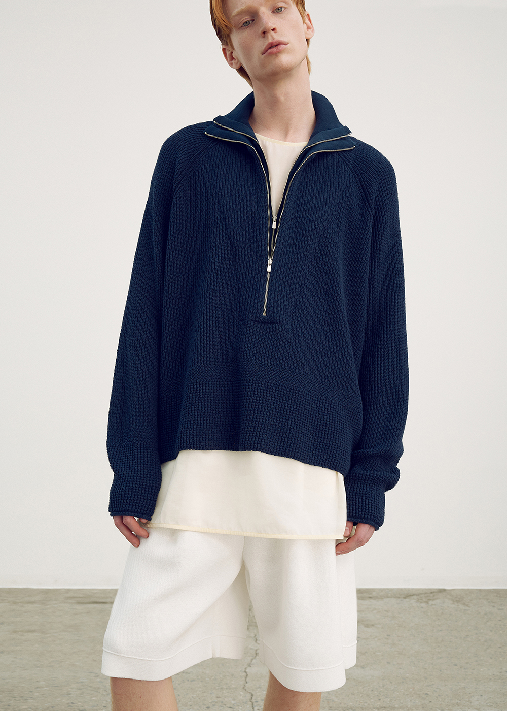 우마뭉 Double collared half zip up pullover_Navy - 위시버킷