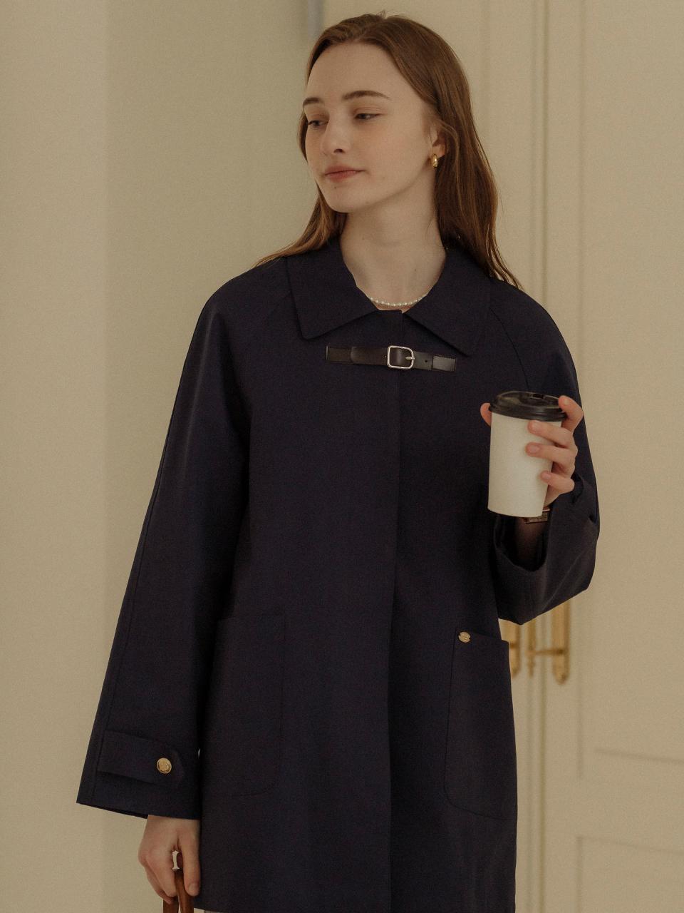 틸아이다이 [3/6예약]Buckle point trench coat_Navy - 위시버킷