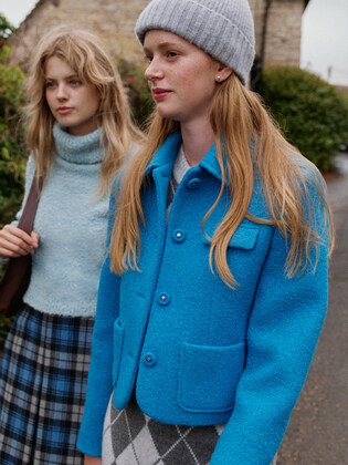 앤유 NOTTING HILL Boucle wool jacket (Turquoise blue/Light beige) - 위시버킷