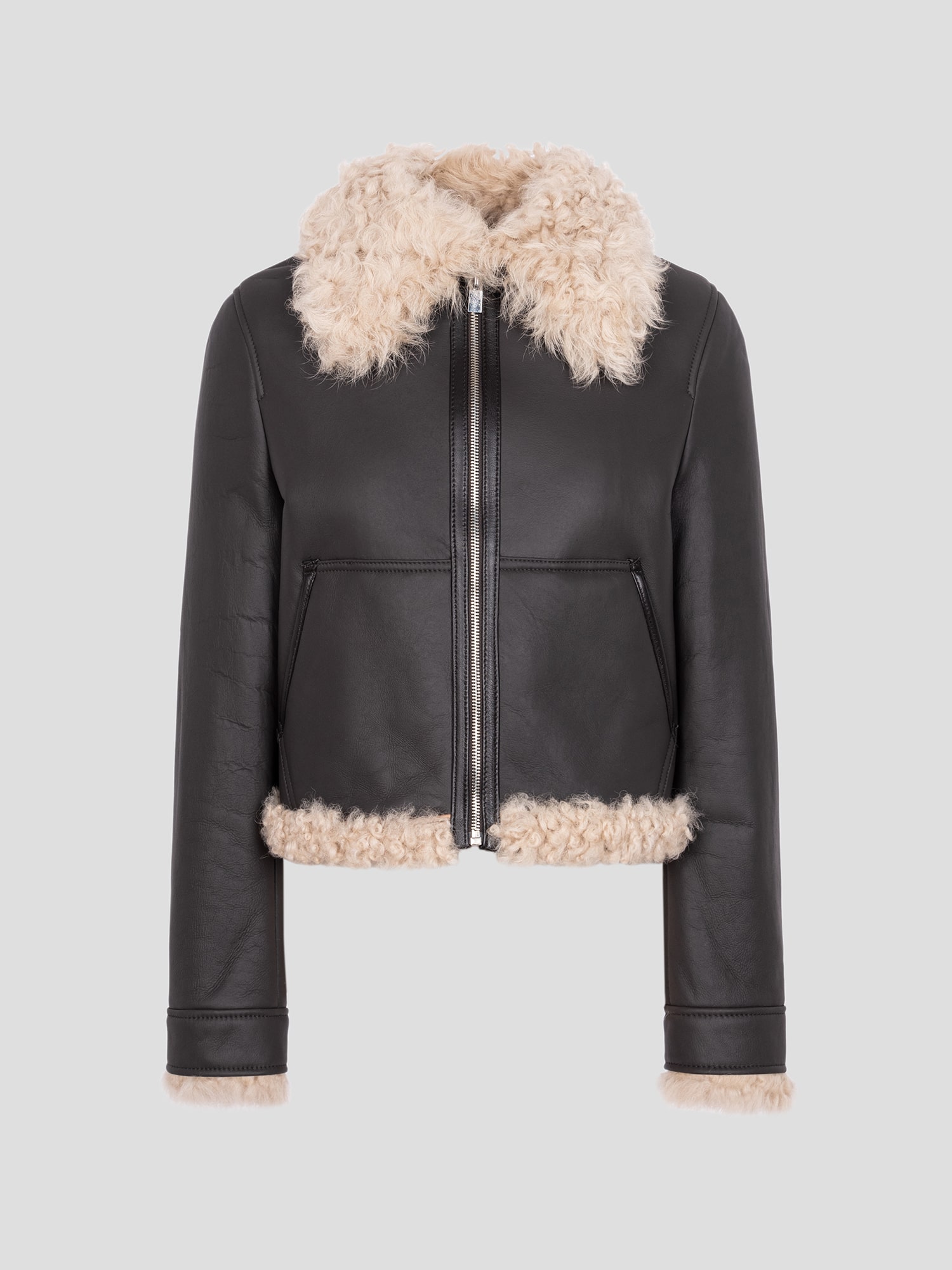 앨리스앤올리비아 Isaiah Shearling Cropped Aviator Jacket - Dark Brown - 위시버킷