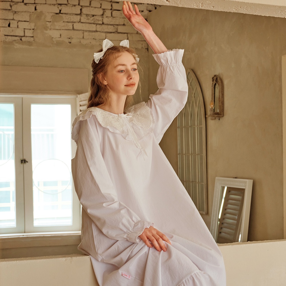 울랄라 파자마 디아 긴팔 원피스 아이보리 (30수) - 위시버킷