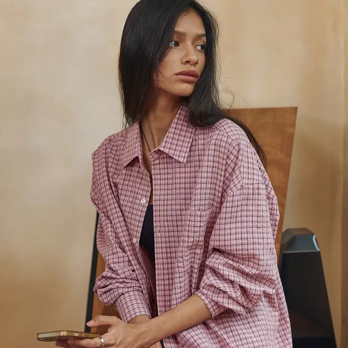 비터셀즈 Sarah Check Shirt-Pink - 위시버킷