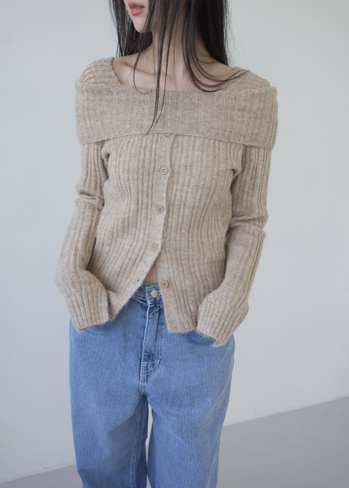 랩트 RAPT Loose off shoulder Button Knit (2c) - 위시버킷