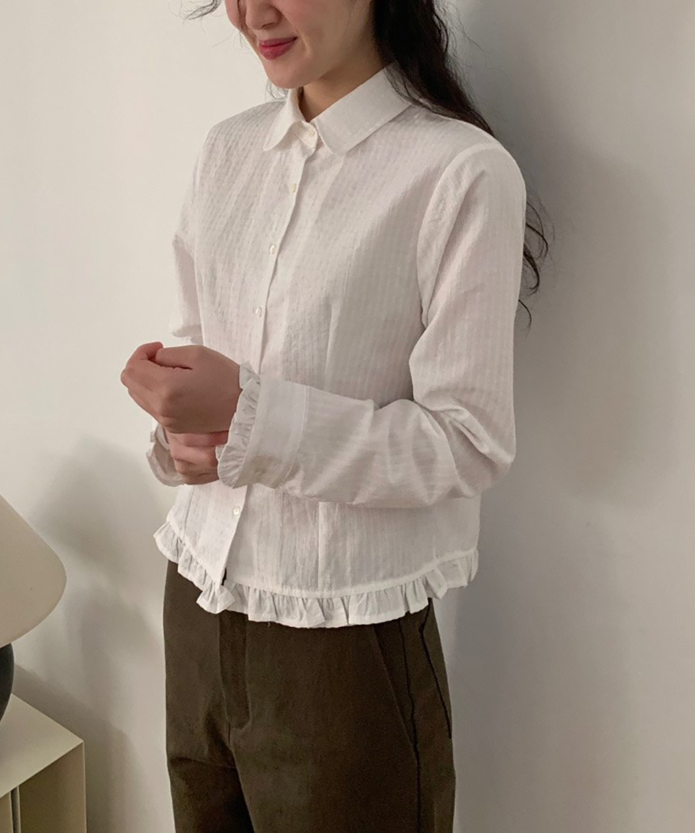 버나뎃 버나뎃 [당일 아이]웨더 프릴 롱 블라우스 (2col) weather - 위시버킷