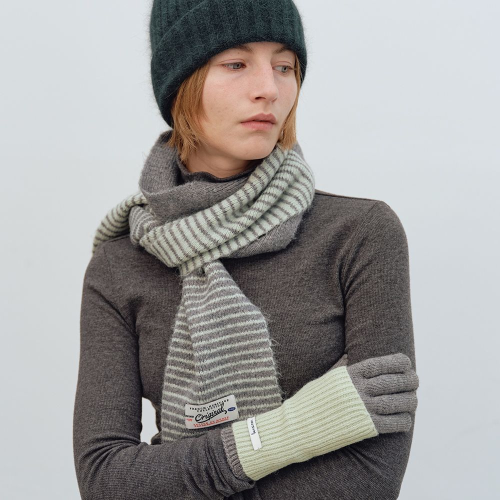 벤시몽 COLOR BLOCK KNIT MUFFLER - GREY - 위시버킷