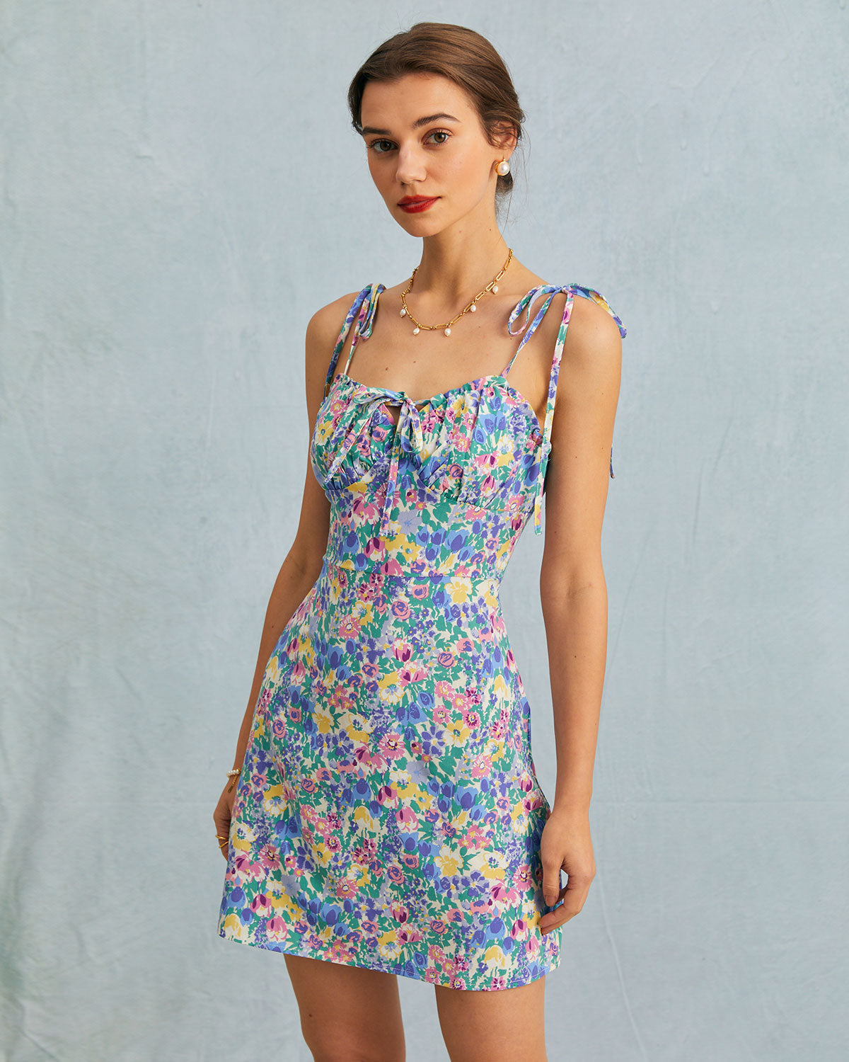 리호아스 The Multi Floral Ruffle Sleeveless Slip Mini Dress - Multi / XS - 위시버킷