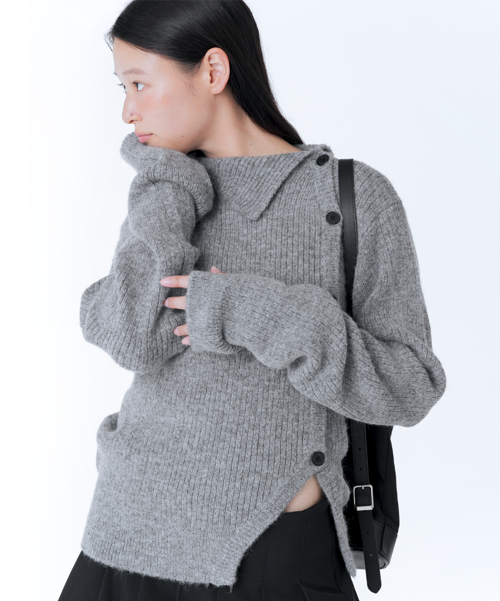 미세키서울 Side button knit GREY - 위시버킷