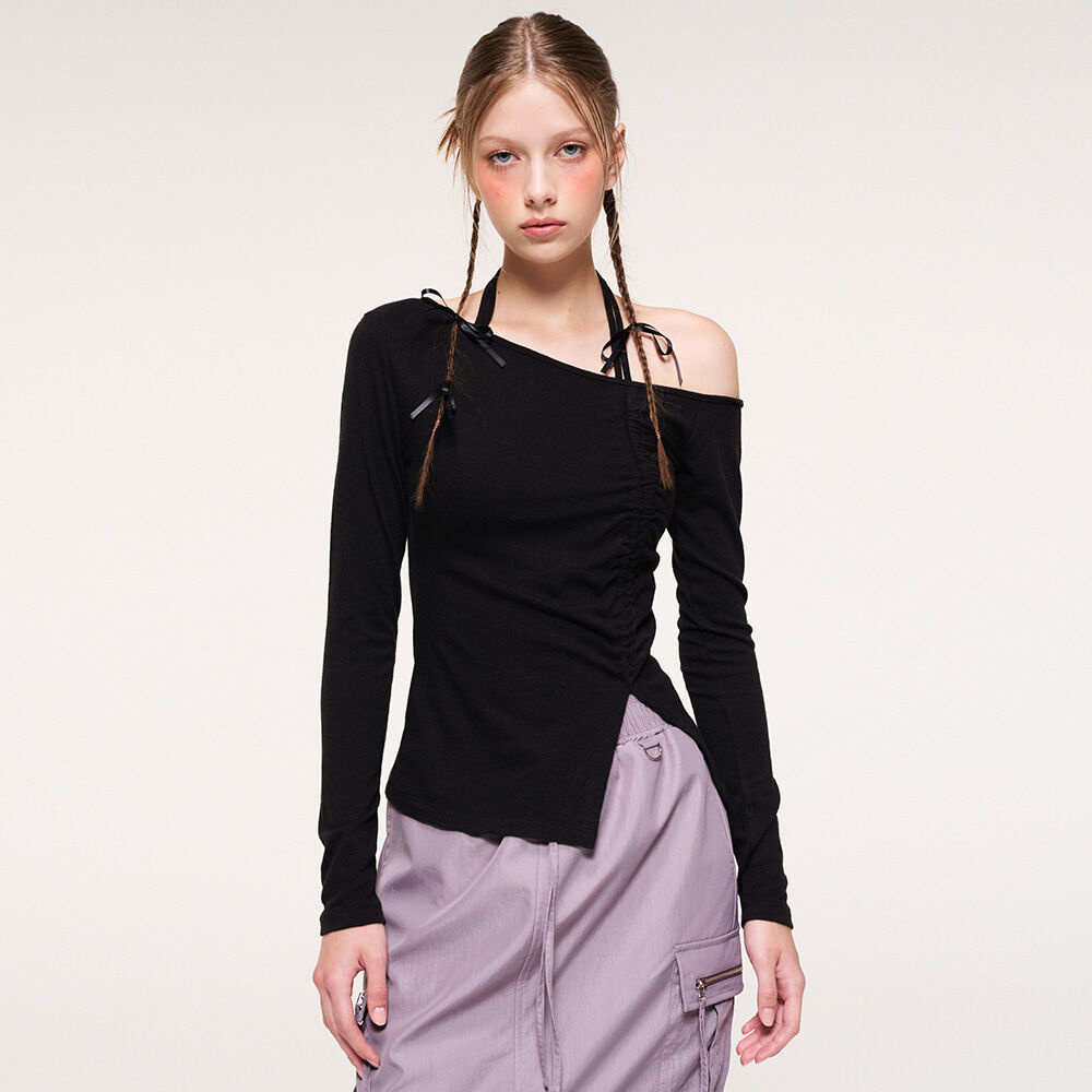에트몽 String One Off Shoulder T-Shirt, Black - 위시버킷