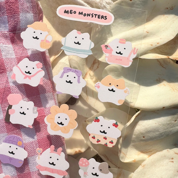 미오몬스터즈 [meo monsters] 냥냥몬스터즈 벚꽃 리무버블 씰스티커 - 위시버킷