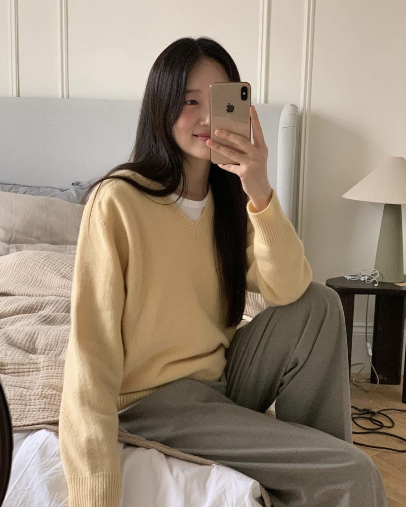 드노운 곤 당일 / JINSIM 진심 뎁스 홀가 스웨터 캐시미어 브이넥 긴팔 니트 4colors - 위시버킷