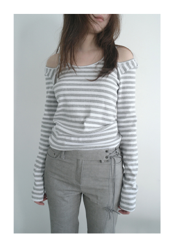 에프터먼데이 shoulder open stripe top (2c) - 위시버킷