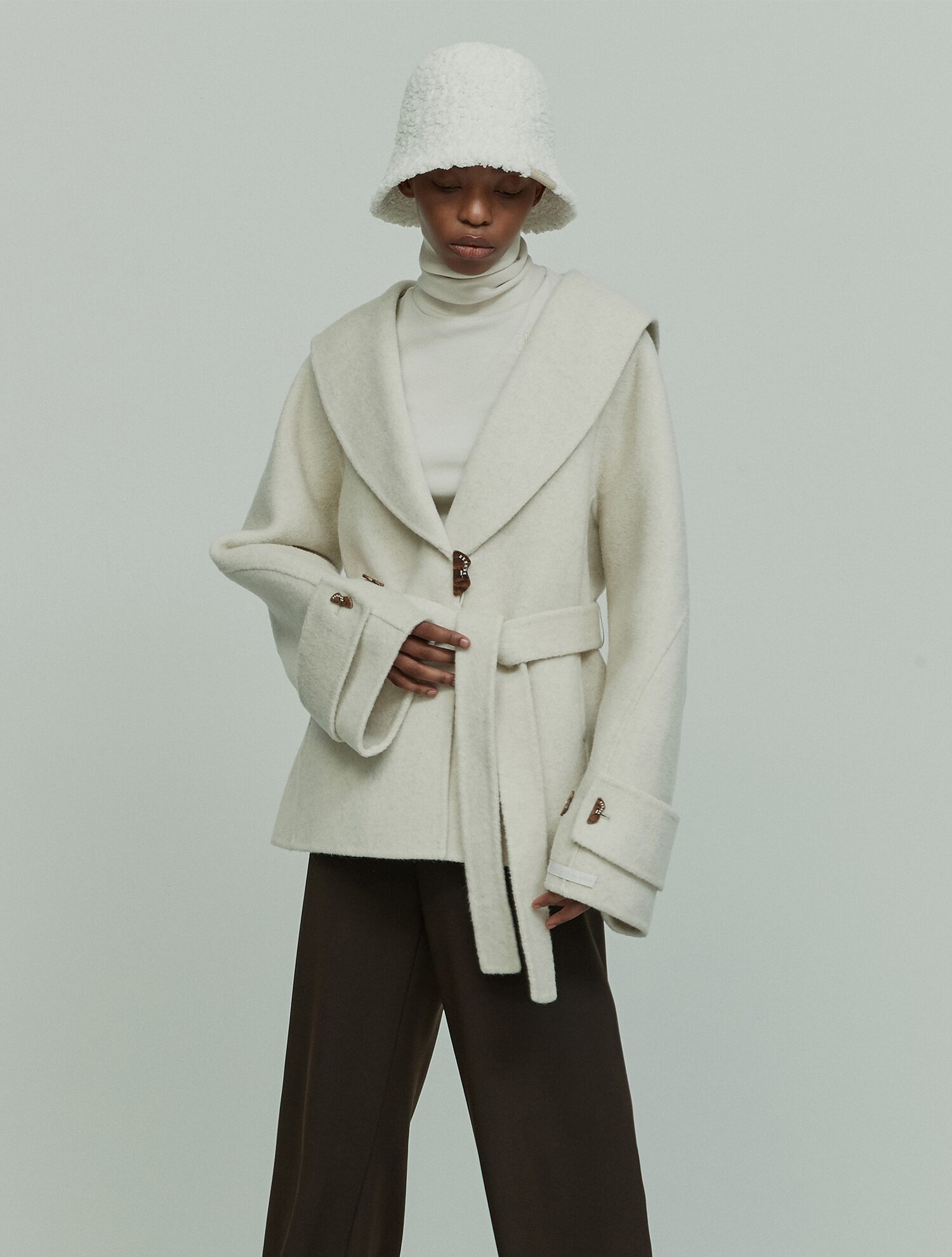 리이 ANGORA ALPACA BLEND SHAWL COLLAR COAT CREAM - 위시버킷